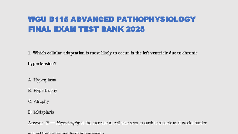 WGU D115 ADVANCED PATHOPHYSIOLOGY FINAL EXAM REVIEW QUESTIONS 2025 ...
