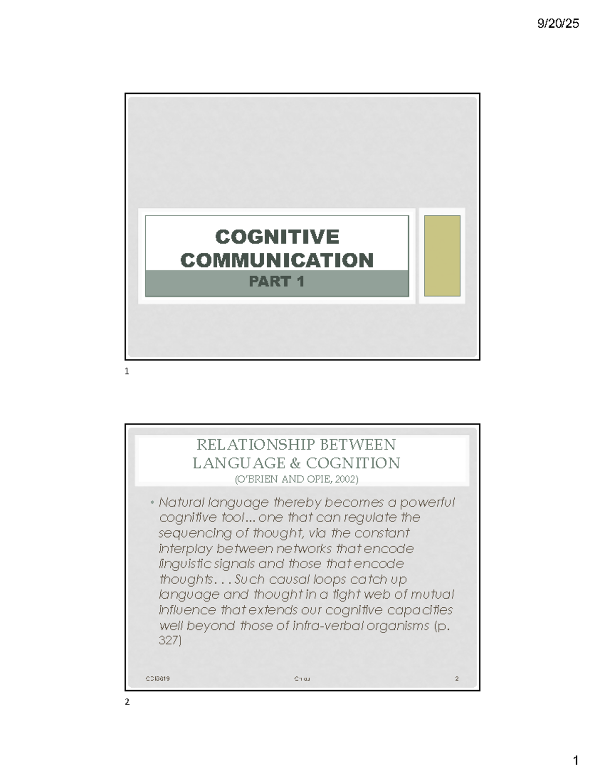 Cognitive Communication Overview in CDIS619: Language & Cognition ...