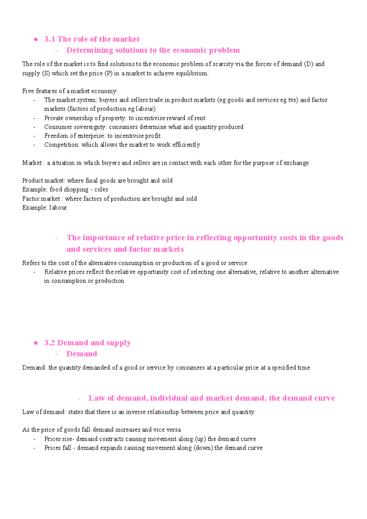 Markets - Summary of Economic Principles and Demand-Supply Dynamics ...