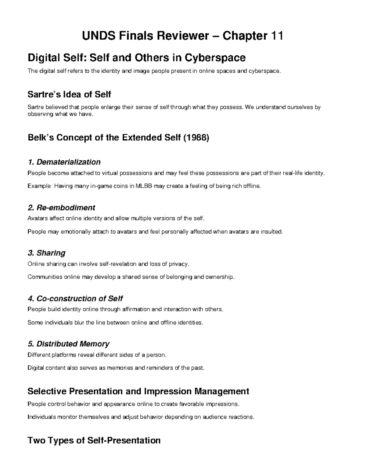 Digital Self: UNDS Finals Reviewer on Identity in Cyberspace - Studocu