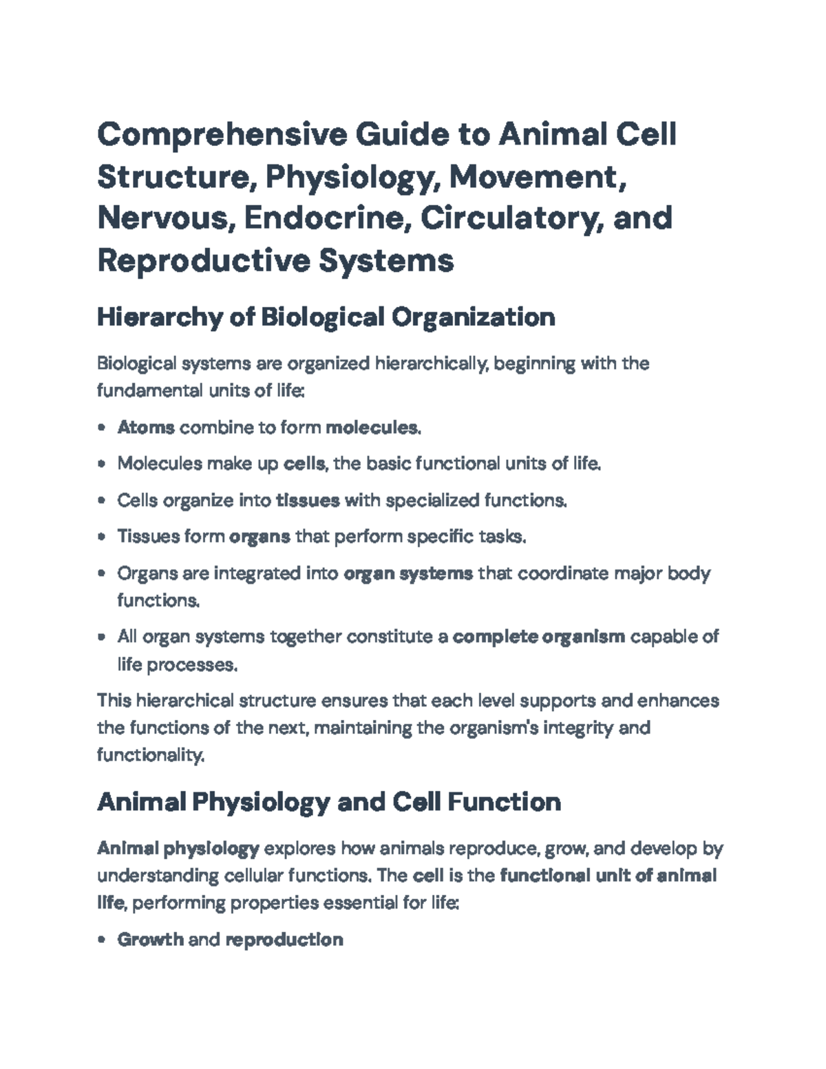 Comprehensive Guide to Animal Cell Structure & Physiology (BIO101) - Studocu