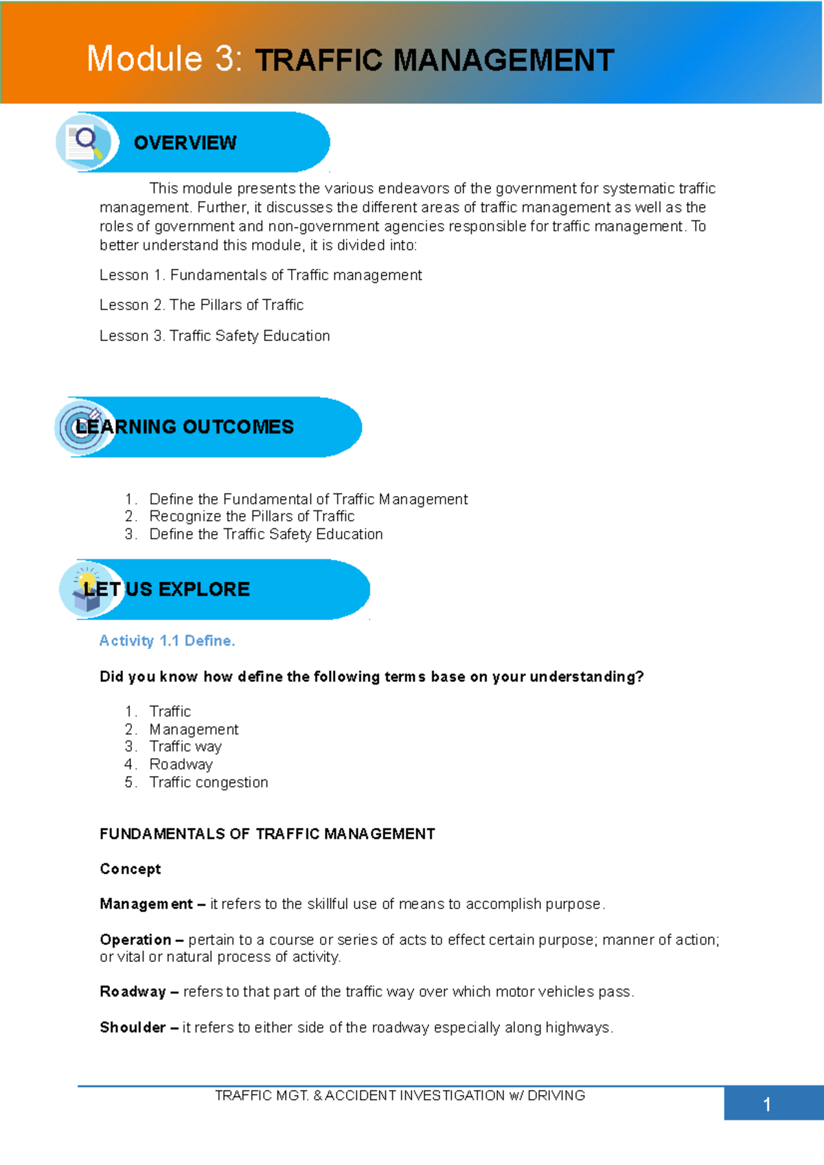 Traffic Management & Accident Investigation Module Overview - Studocu
