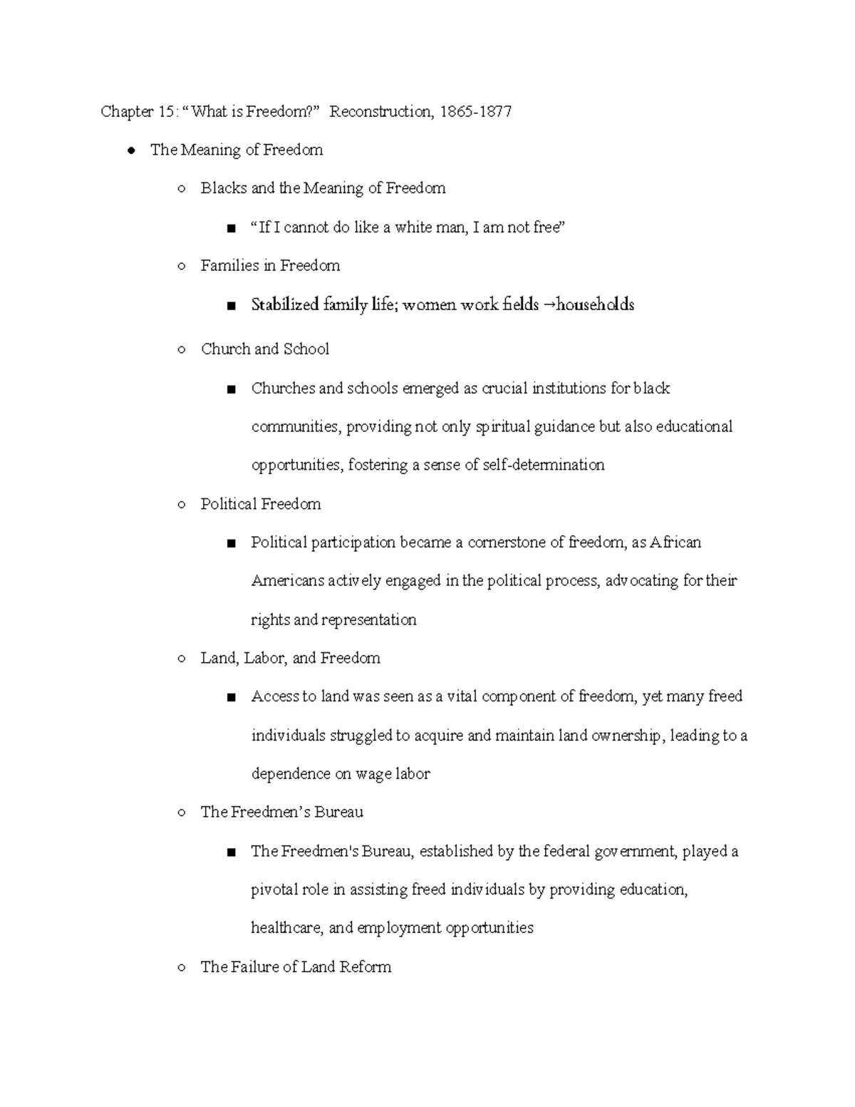 Chapter 15 APUSH Notes: Freedom and Reconstruction Challenges - Studocu