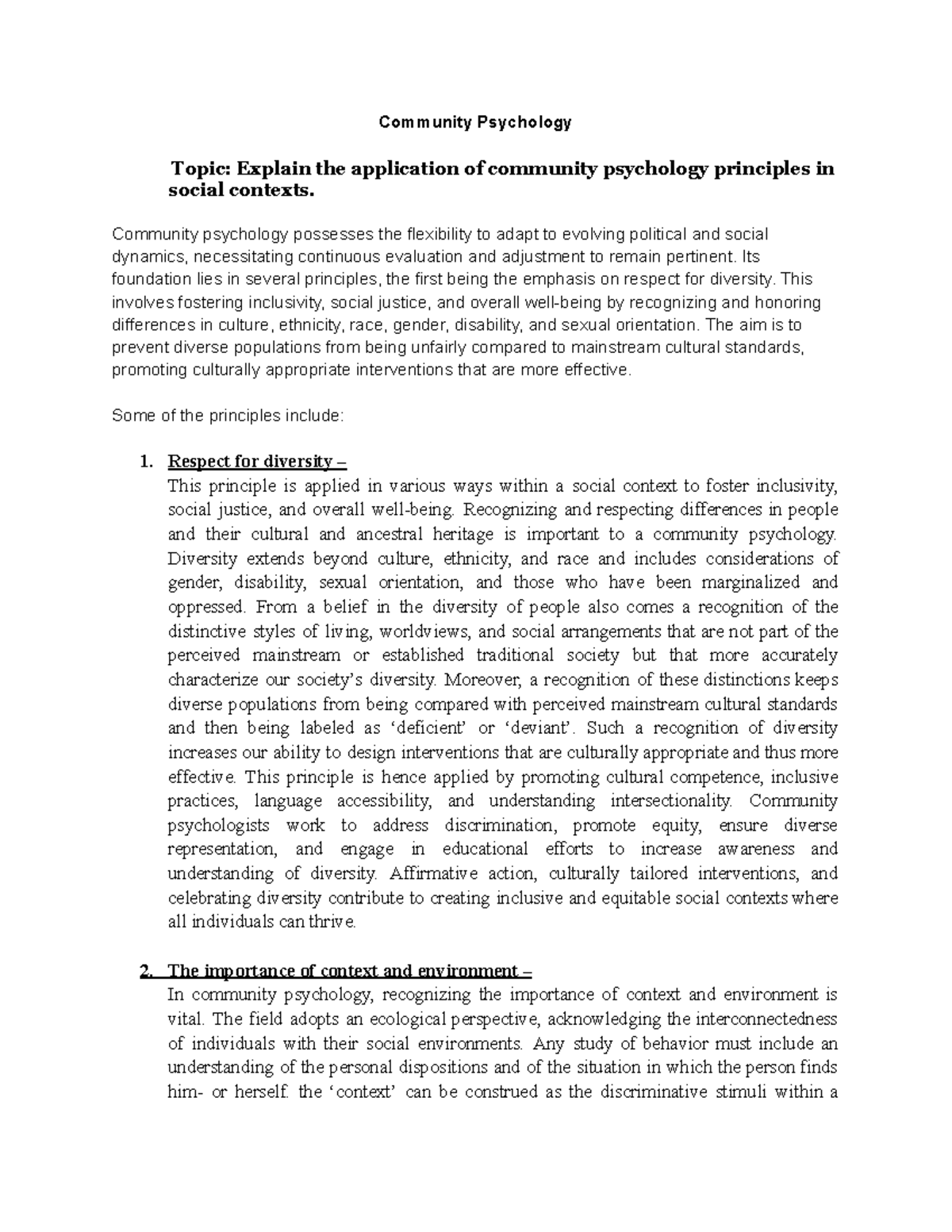 Community Psychology Principles in Social Contexts: A Comprehensive ...