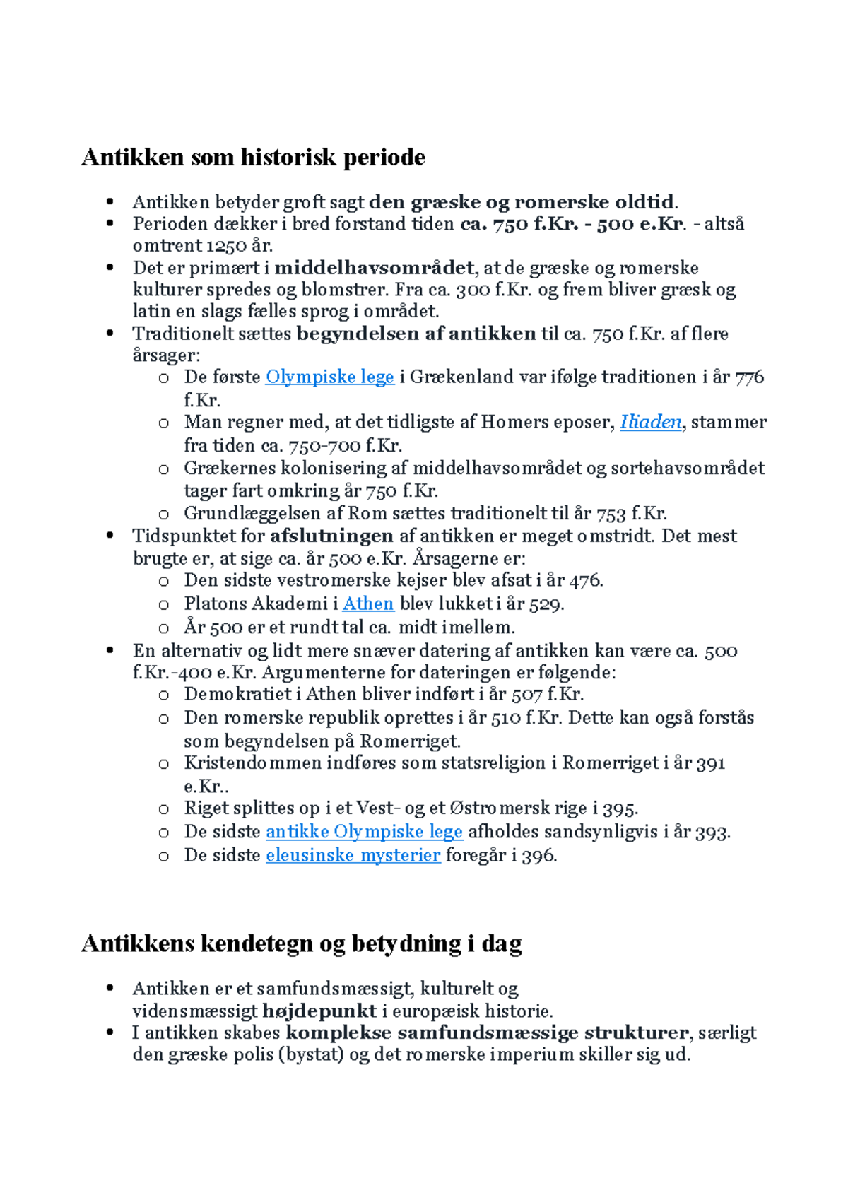 Antikken noter - Antikken som historisk periode Antikken betyder groft ...