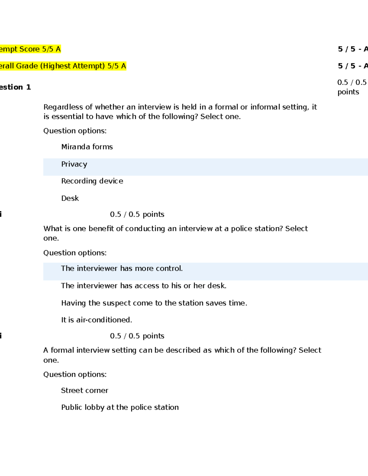 Module 7 Knowledge Check: Quiz 7-0 on Interview Techniques - Studocu