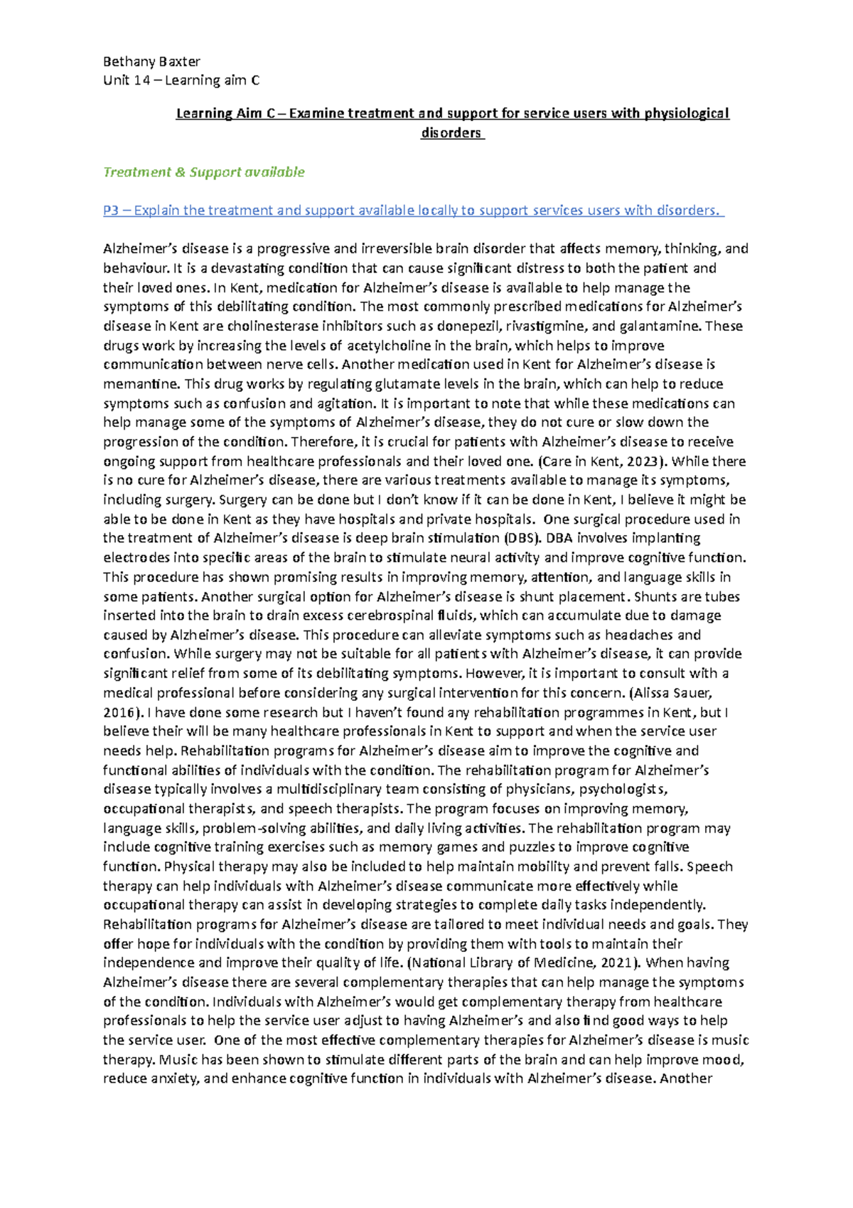 Unit 14 Learning aim C - Unit 14 – Learning aim C Learning Aim C – Examine treatment and support ...