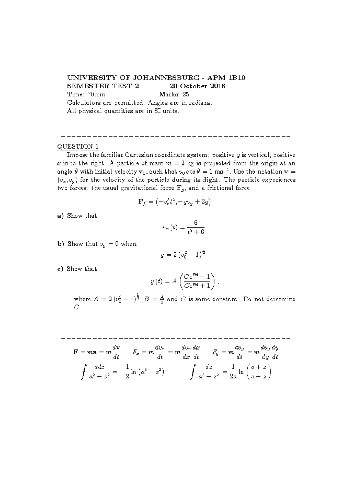 APM 1B10 Semester Test 2 Past Paper - 20 Oct 2016 - Studocu