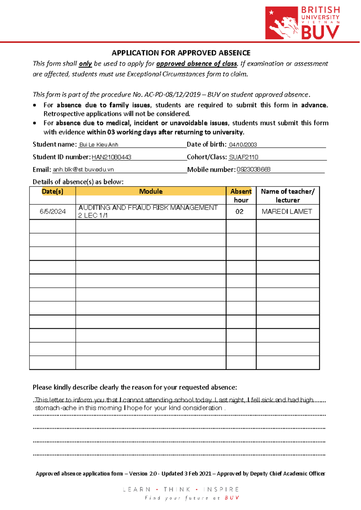 [In use] Approved Absence Application FORM - Version 2.0[55] copy ...