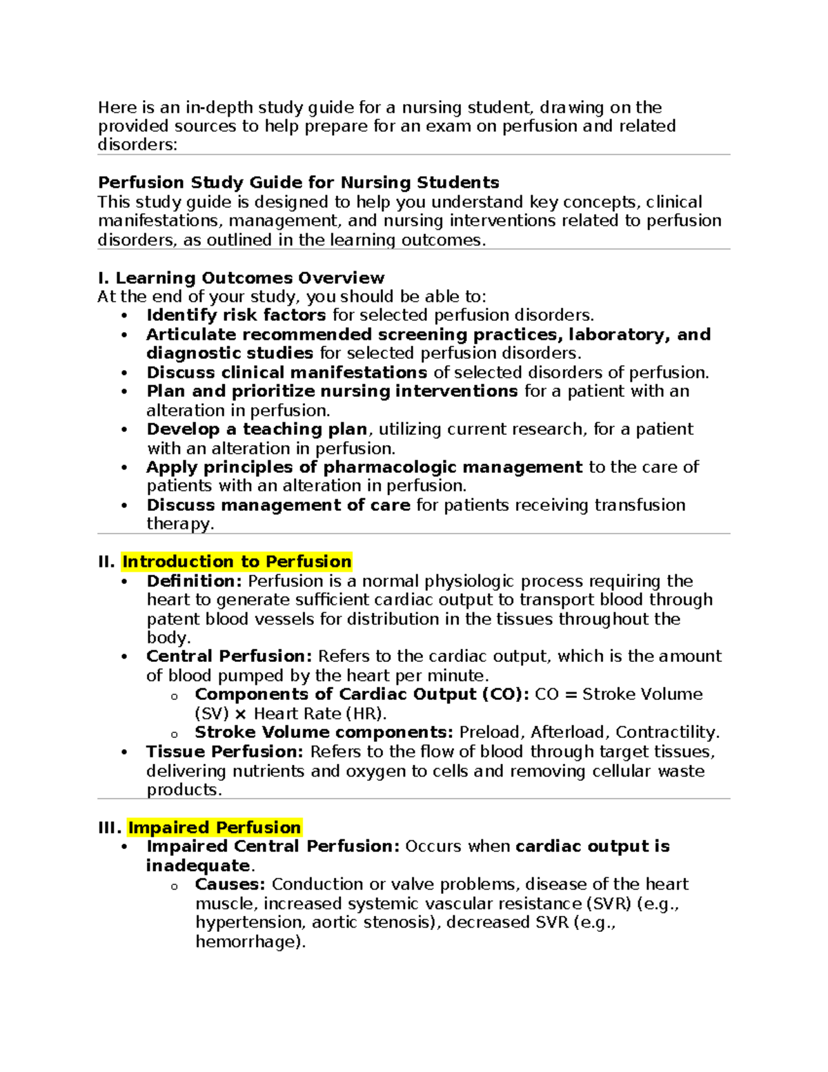Perfusion Study Guide for Nursing Students: Key Concepts ...