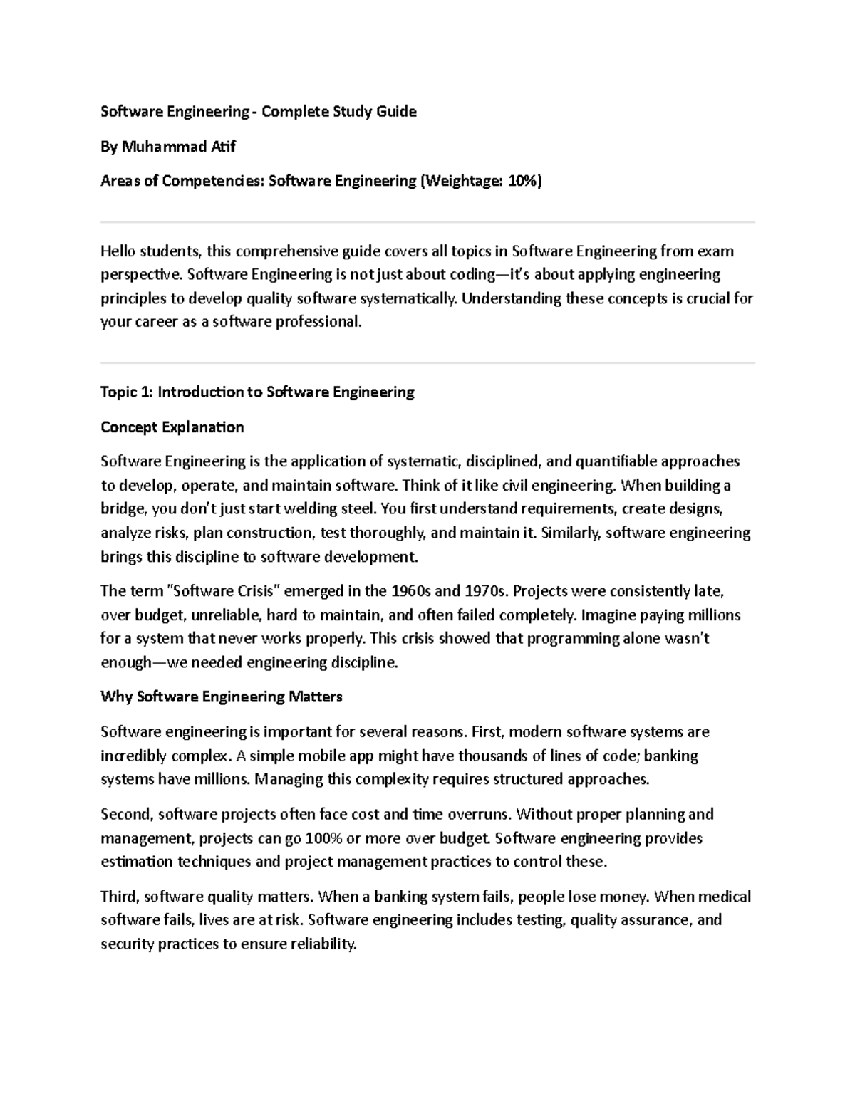 Software Engineering (CS101) Comprehensive Study Guide - Studocu