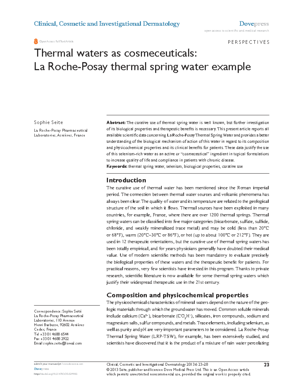 Thermal Spring Water as a Cosmeceutical: Insights and Benefits (CCID-6 ...