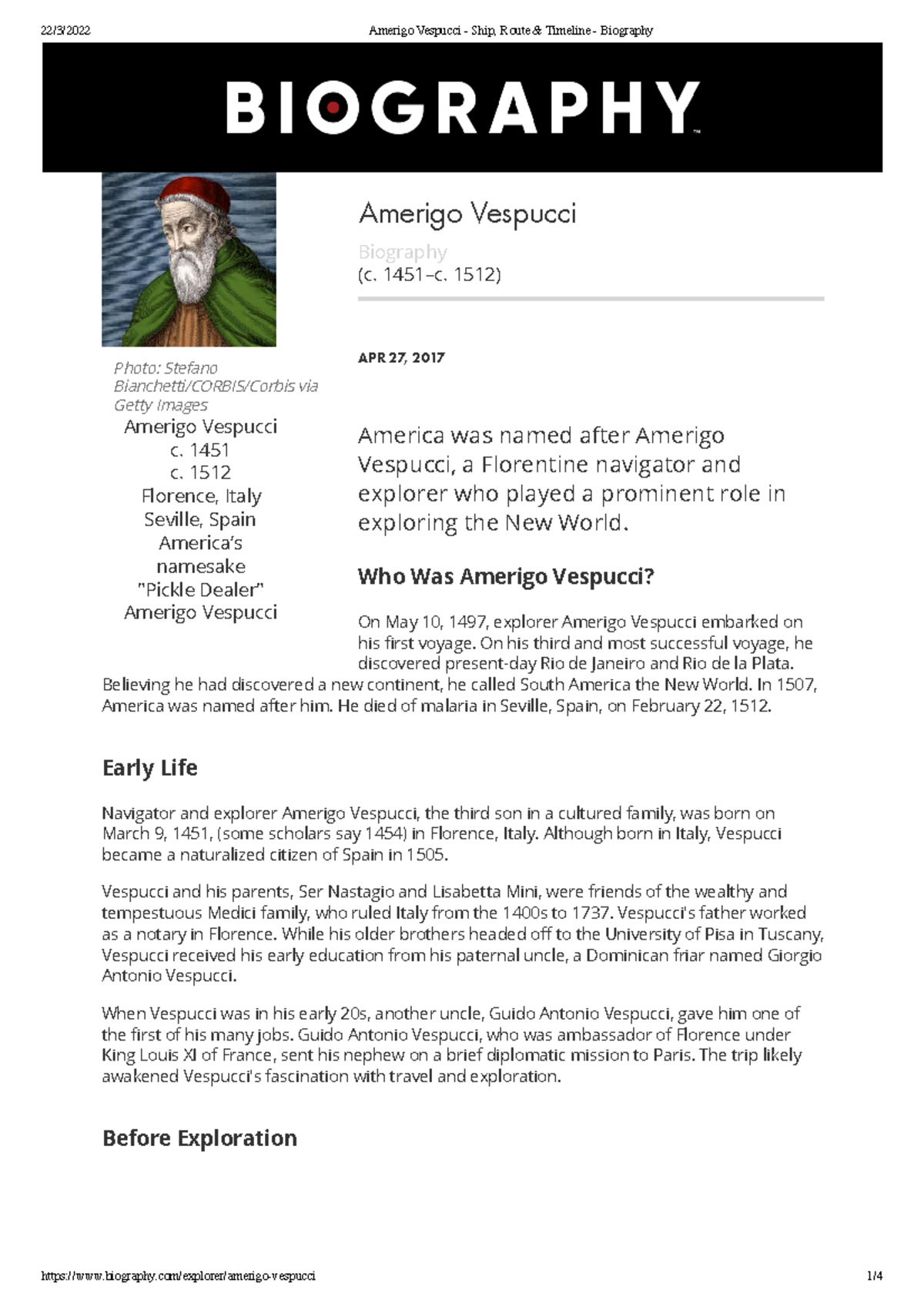 Amerigo Vespucci: Ship Routes & Biography Overview (c. 1512) - Studocu