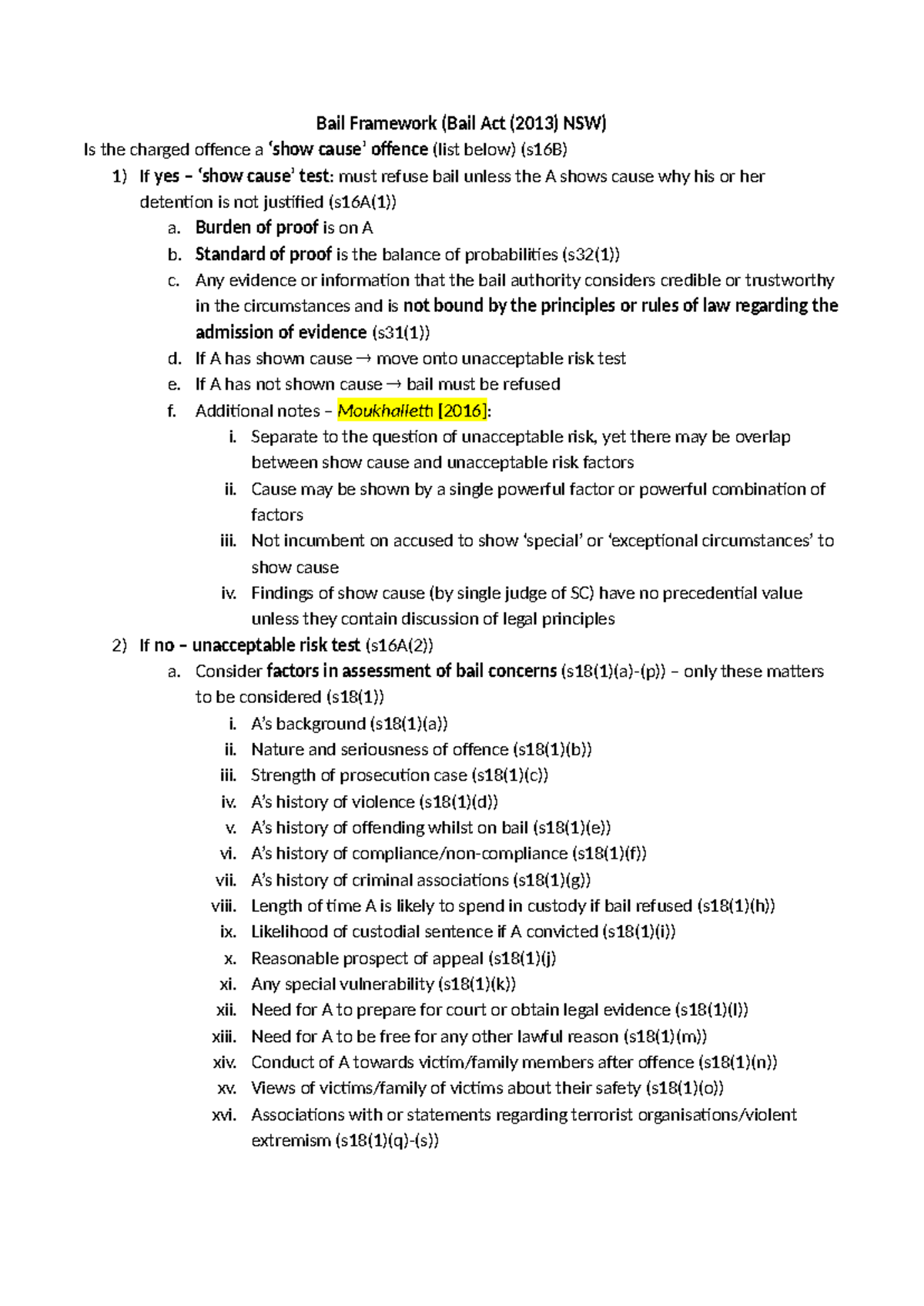 Bail Framework Analysis (Bail Act 2013 NSW) - Key Considerations - Studocu