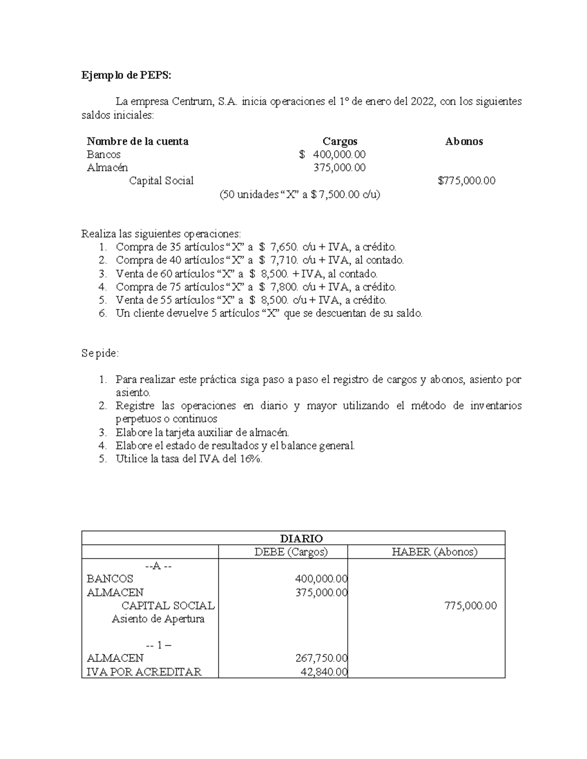 Unidad 1. Actividad 1.1 Método PEPS y Ejercicio sobre Valuación - Studocu