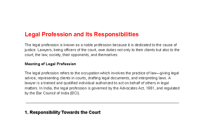 Legal Profession Responsibilities: Overview and Key Principles (1st ...
