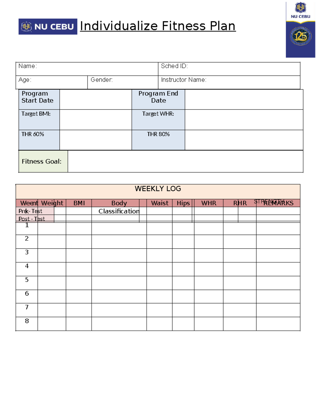 Fitness Plan - Pathfit 1: Individualized Workout & Assessment Guide ...