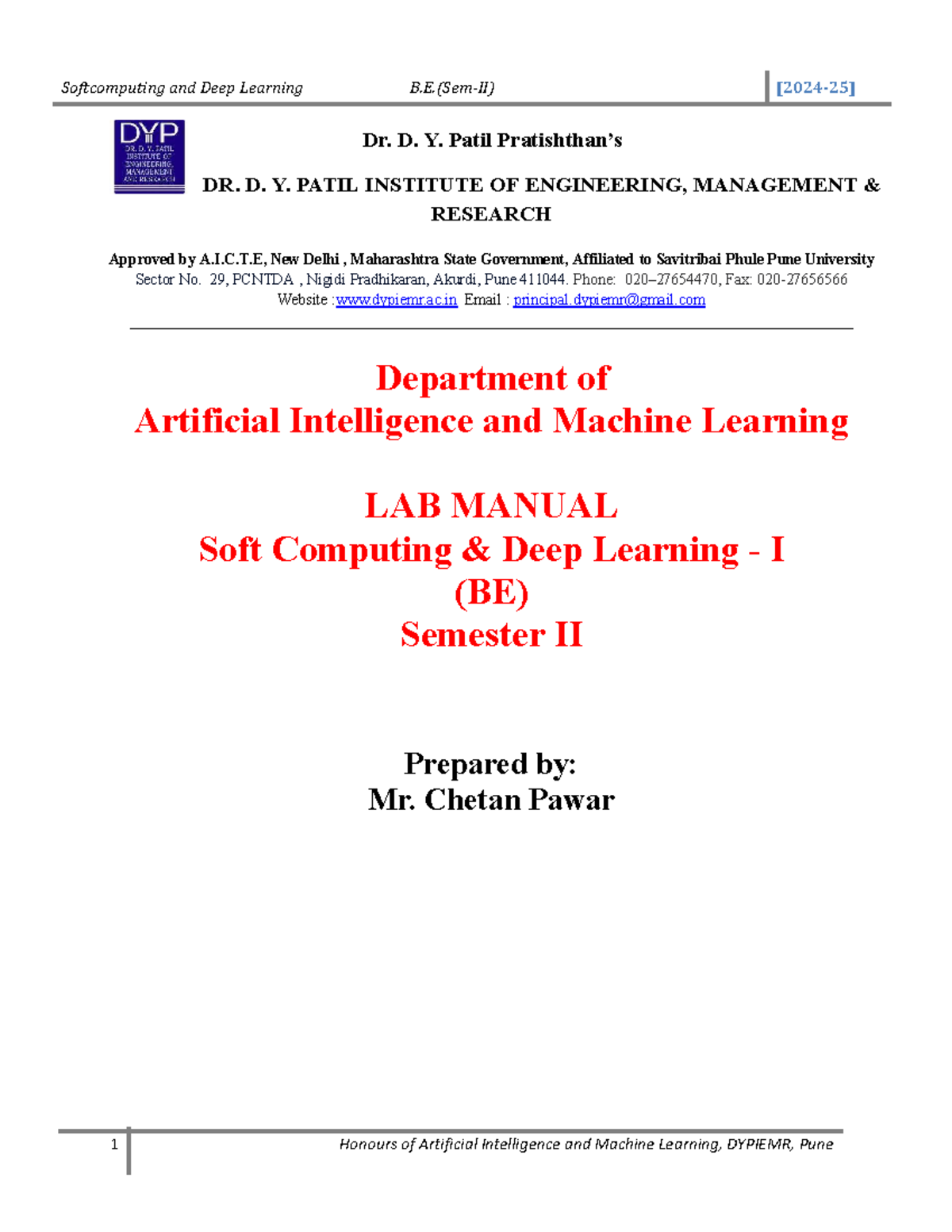 AI-ML Lab Manual: Soft Computing & Deep Learning (410304) Sem-II - Studocu
