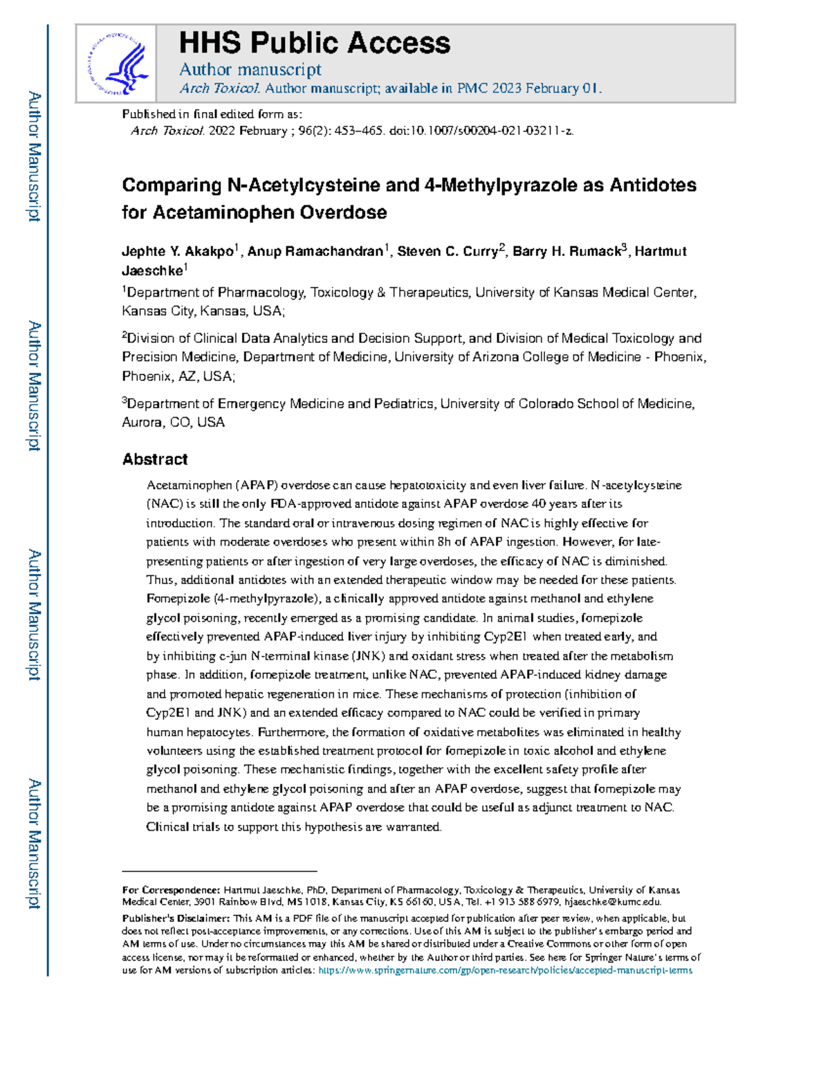 Comparative Study of NAC and Fomepizole as Antidotes for APAP Overdose ...