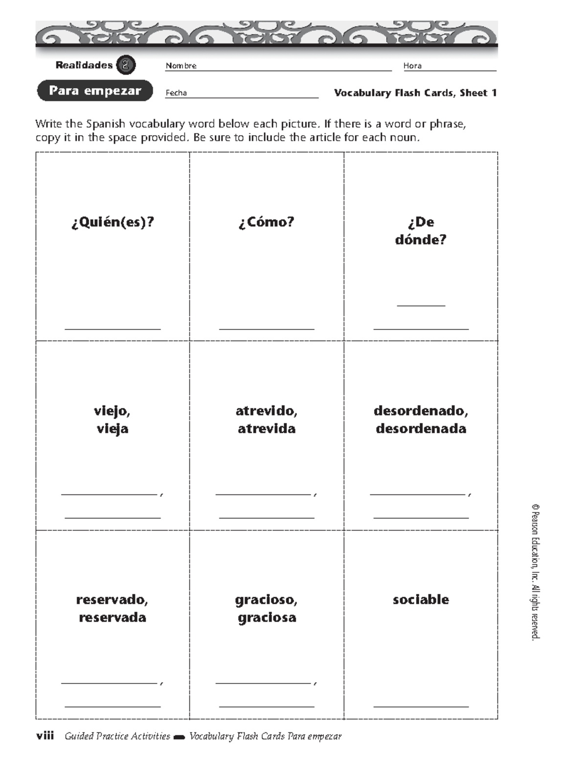 Spanish 2 Vocabulary Flash Cards and Practice Activities - Para Empezar ...