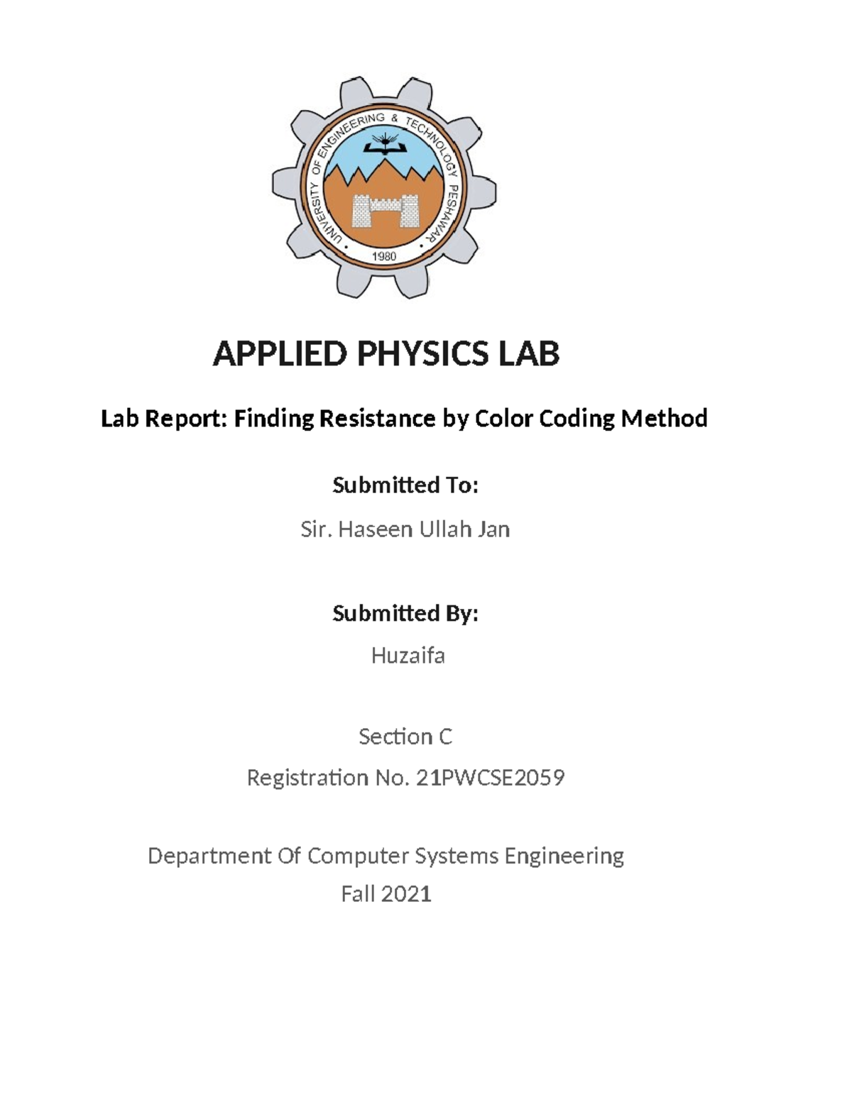 Applied Physics Lab Report: Color Coding Resistance Method - CSE ...