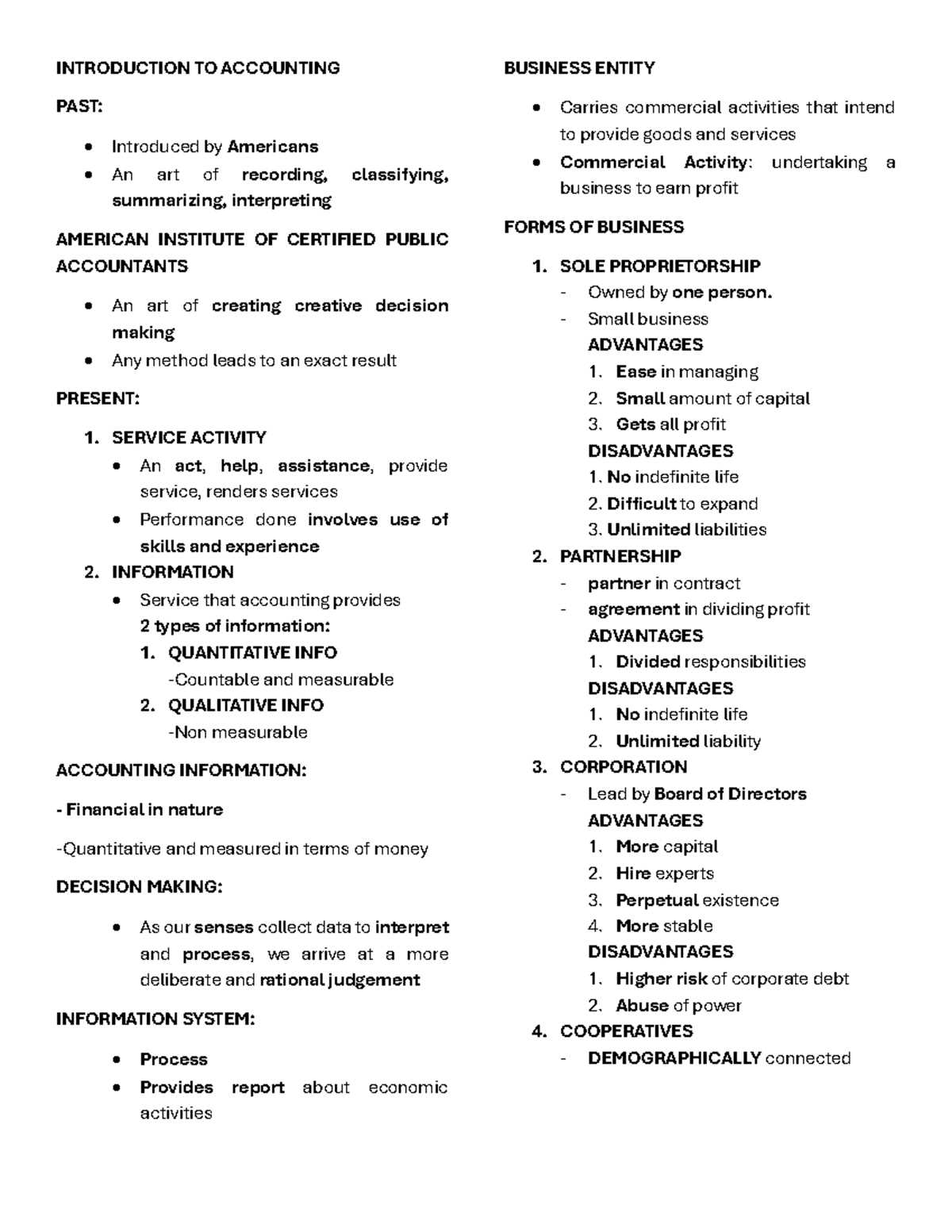 FINACR 1: Introduction to Accounting Concepts and Business Entities ...