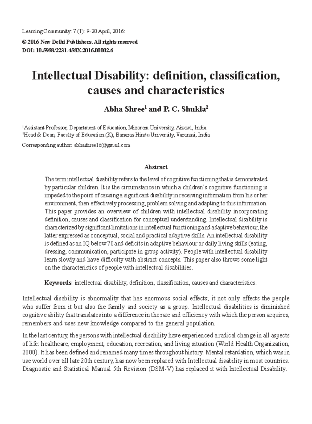 Intellectual Disability: Definition, Causes, Classification ...