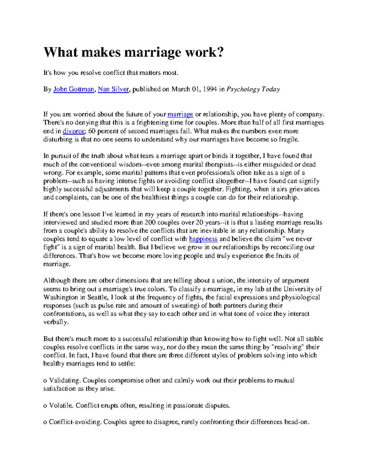 What Makes Marriage Work? Insights from Relationship Research - What ...