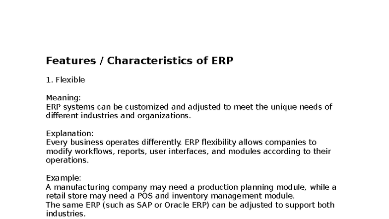 Resources Enterprise - ERP Features Lecture Notes - Studocu