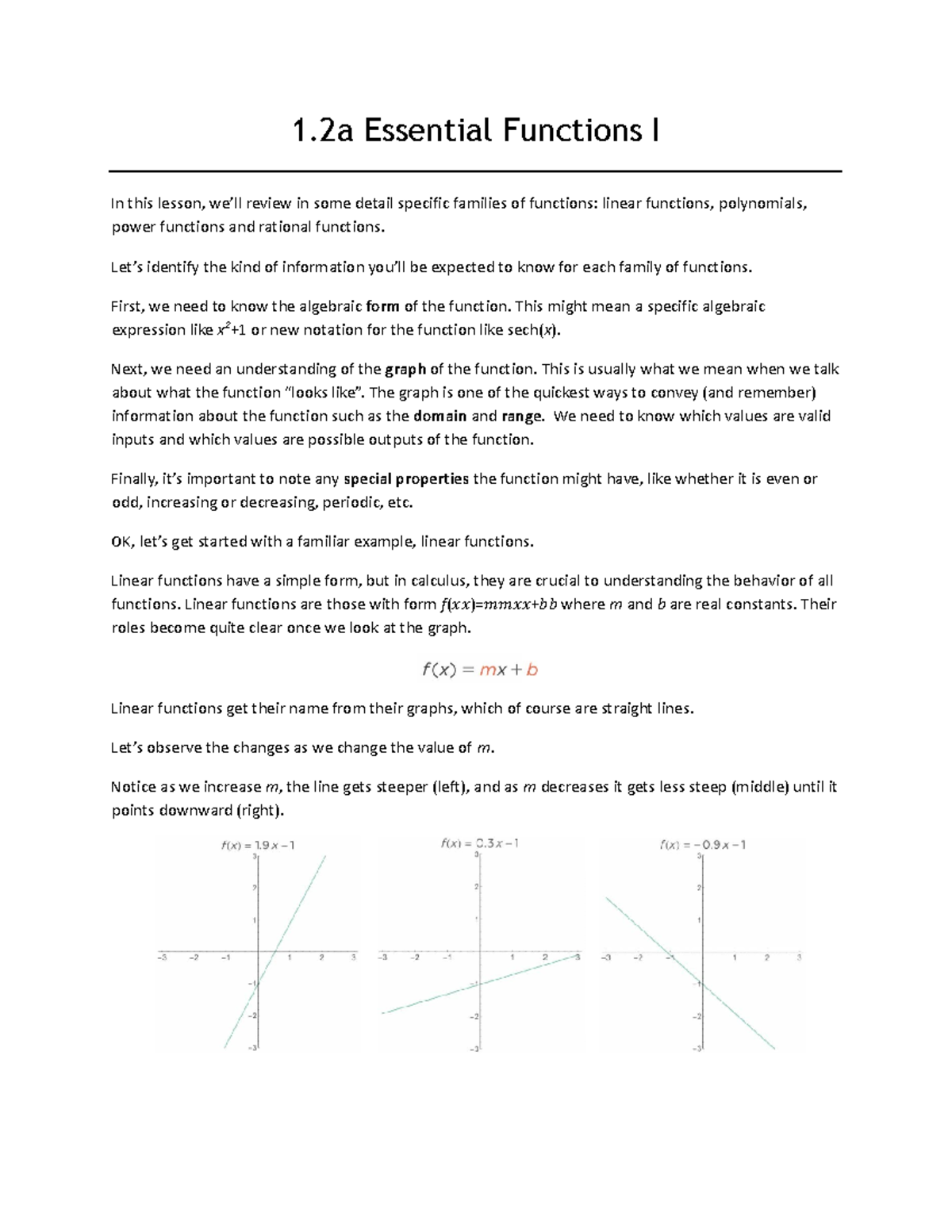 1.2a Essential Functions I: Linear, Polynomial, Power & Rational ...