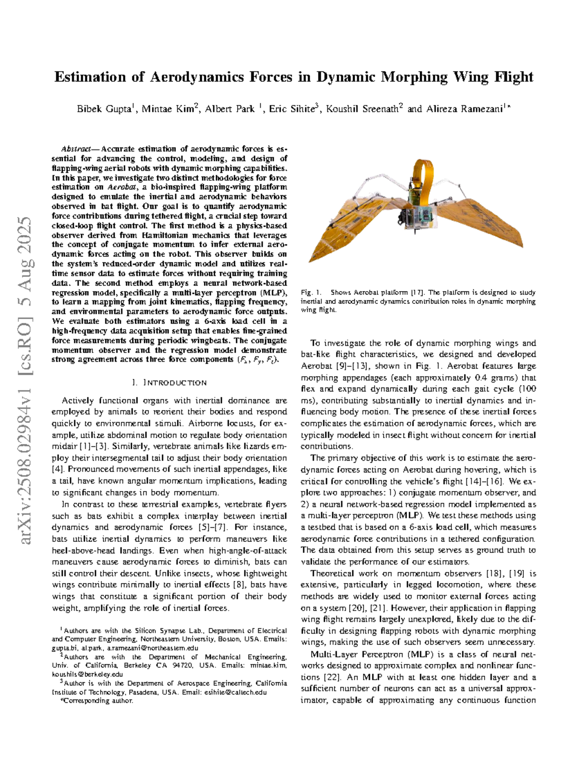 Estimation of Aerodynamic Forces in Dynamic Morphing Wing Flight (ENGR ...