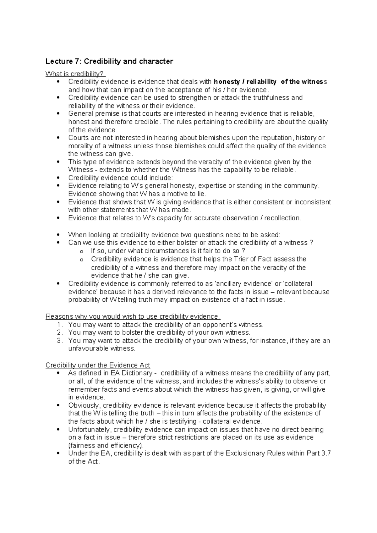 Lecture 7: Understanding Credibility Evidence in Legal Context - Studocu