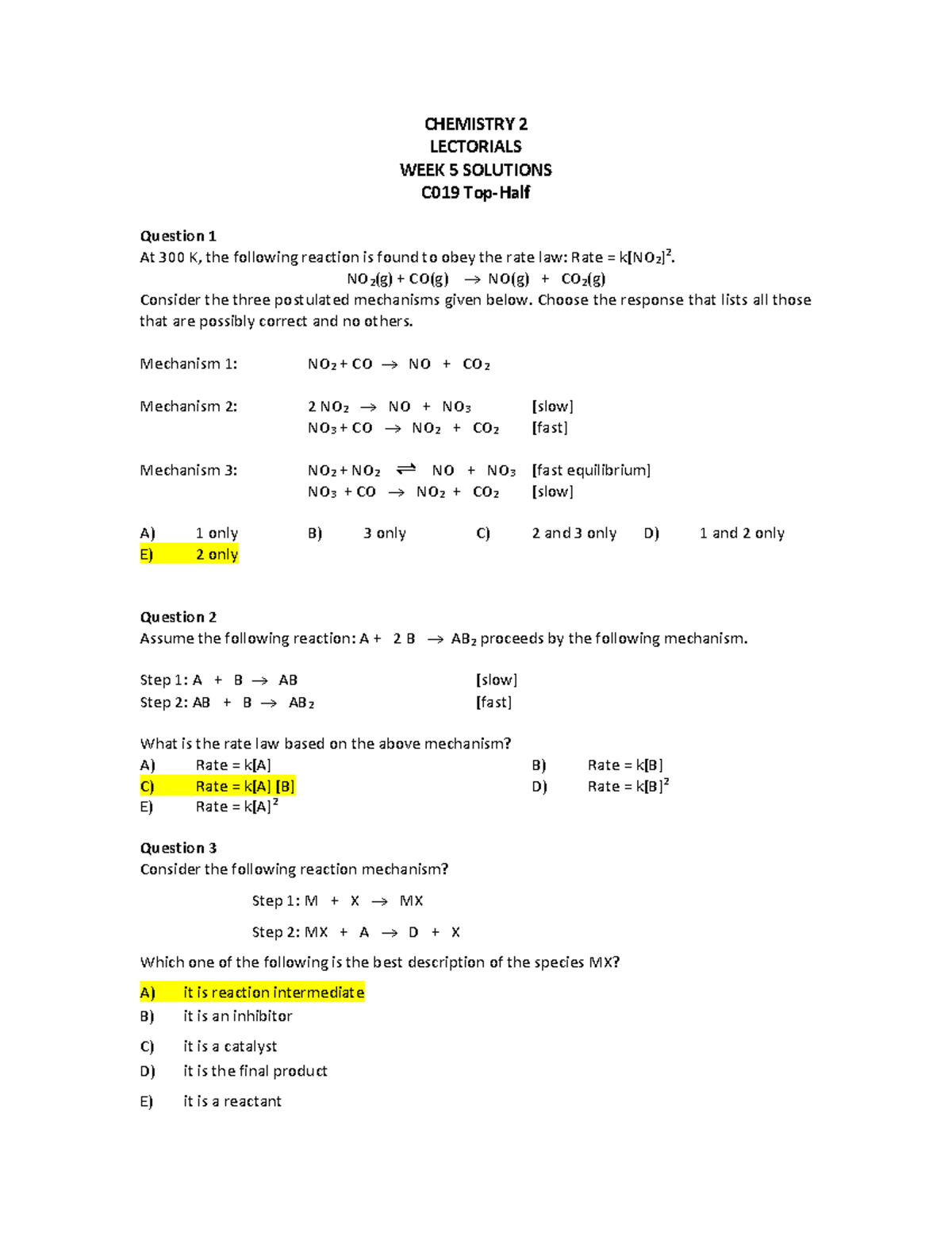 CHEMISTRY 2 LECTORIAL WEEK 5 SOLUTIONS C019 - Studocu