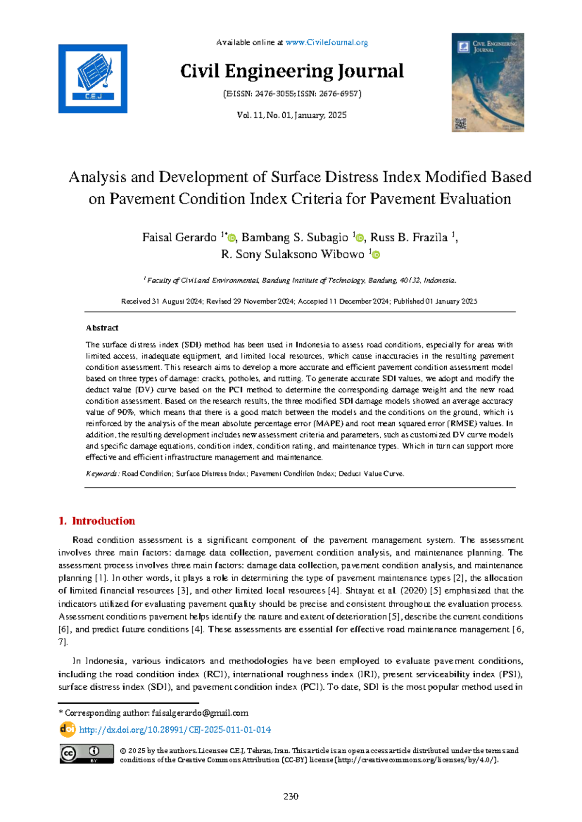 Analysis and Development of Surface Distress Index (SDI) for Pavement ...