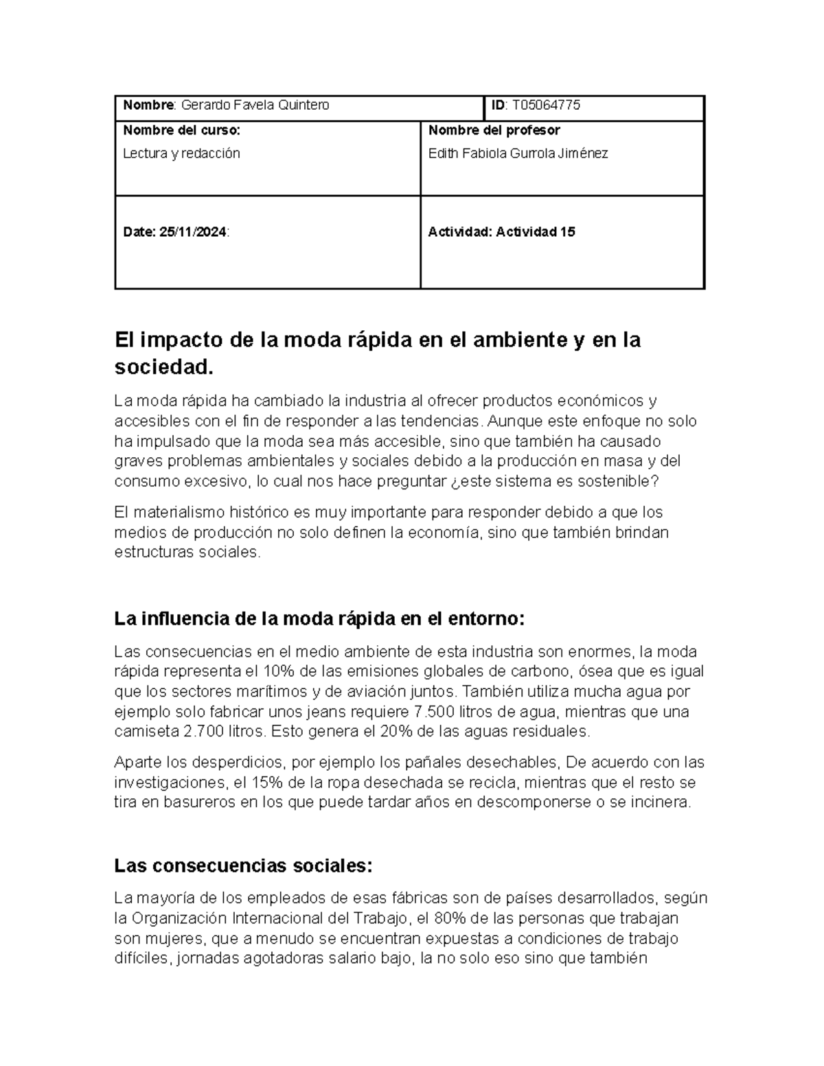 El impacto de la moda rápida en el ambiente y la sociedad - Actividad ...