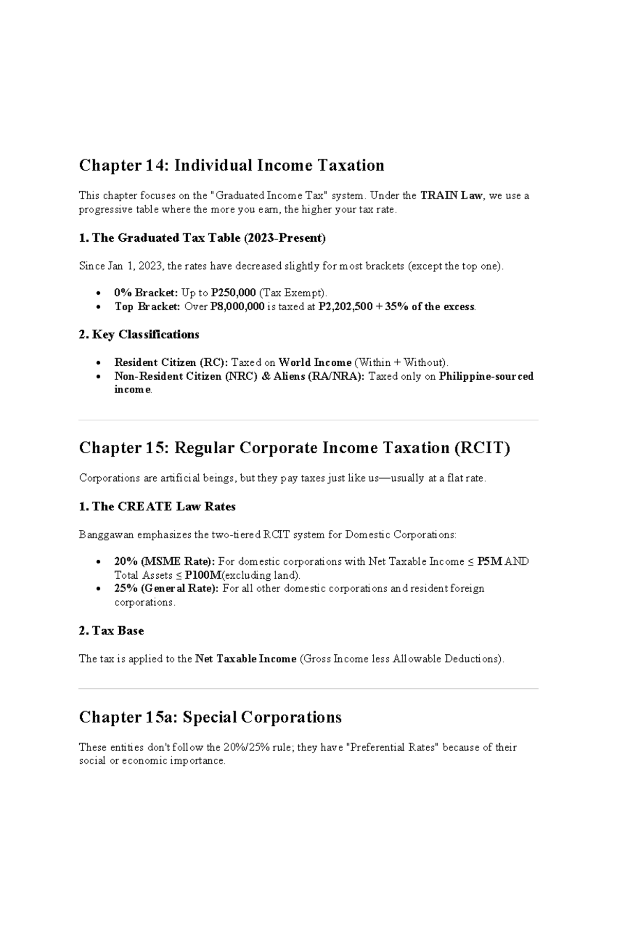 Income Taxation Notes: Chapters 14-15 (A-B) Overview - Studocu