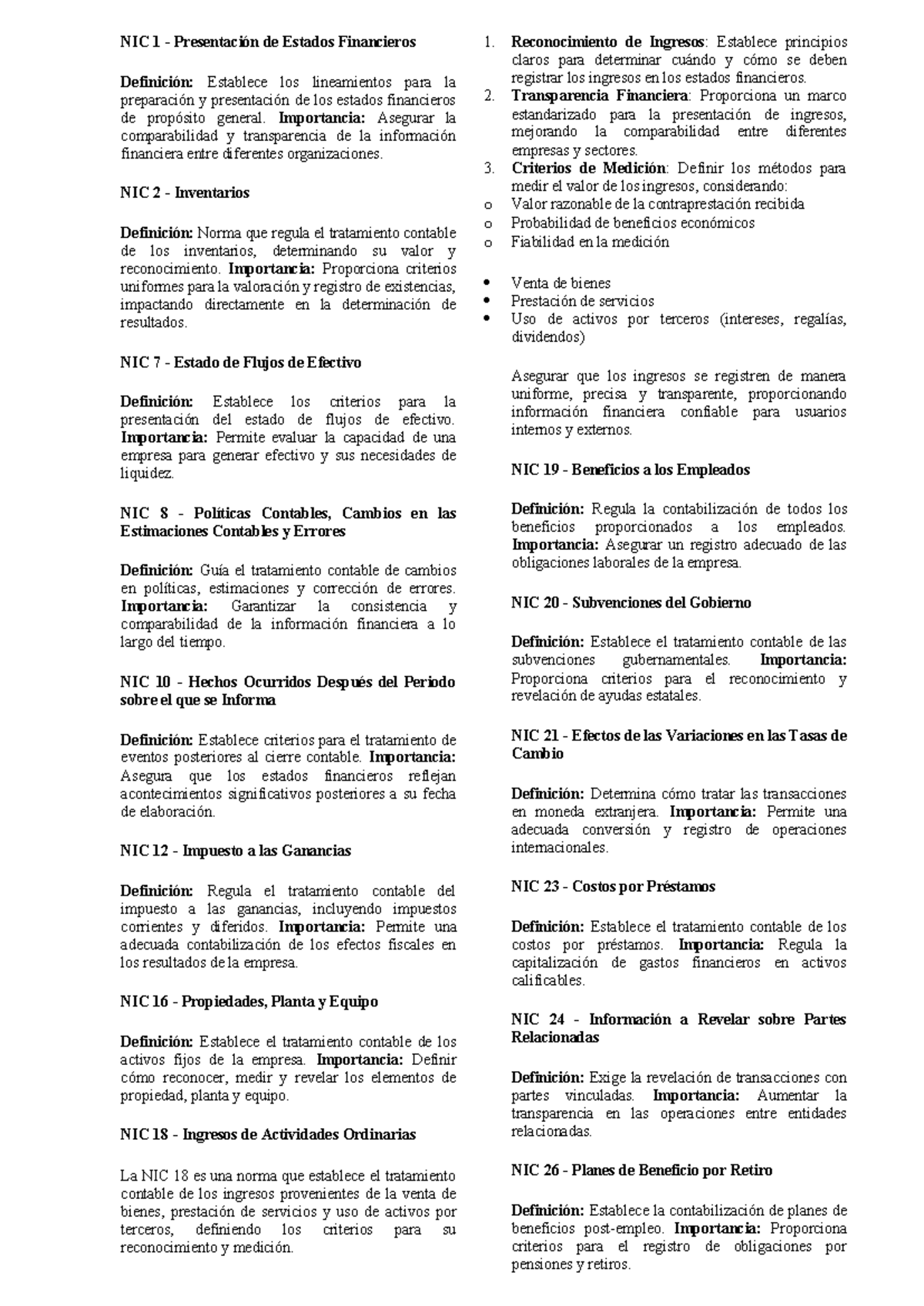 NIC 1 a NIC 41: Resumen de Normas Internacionales de Contabilidad - Studocu