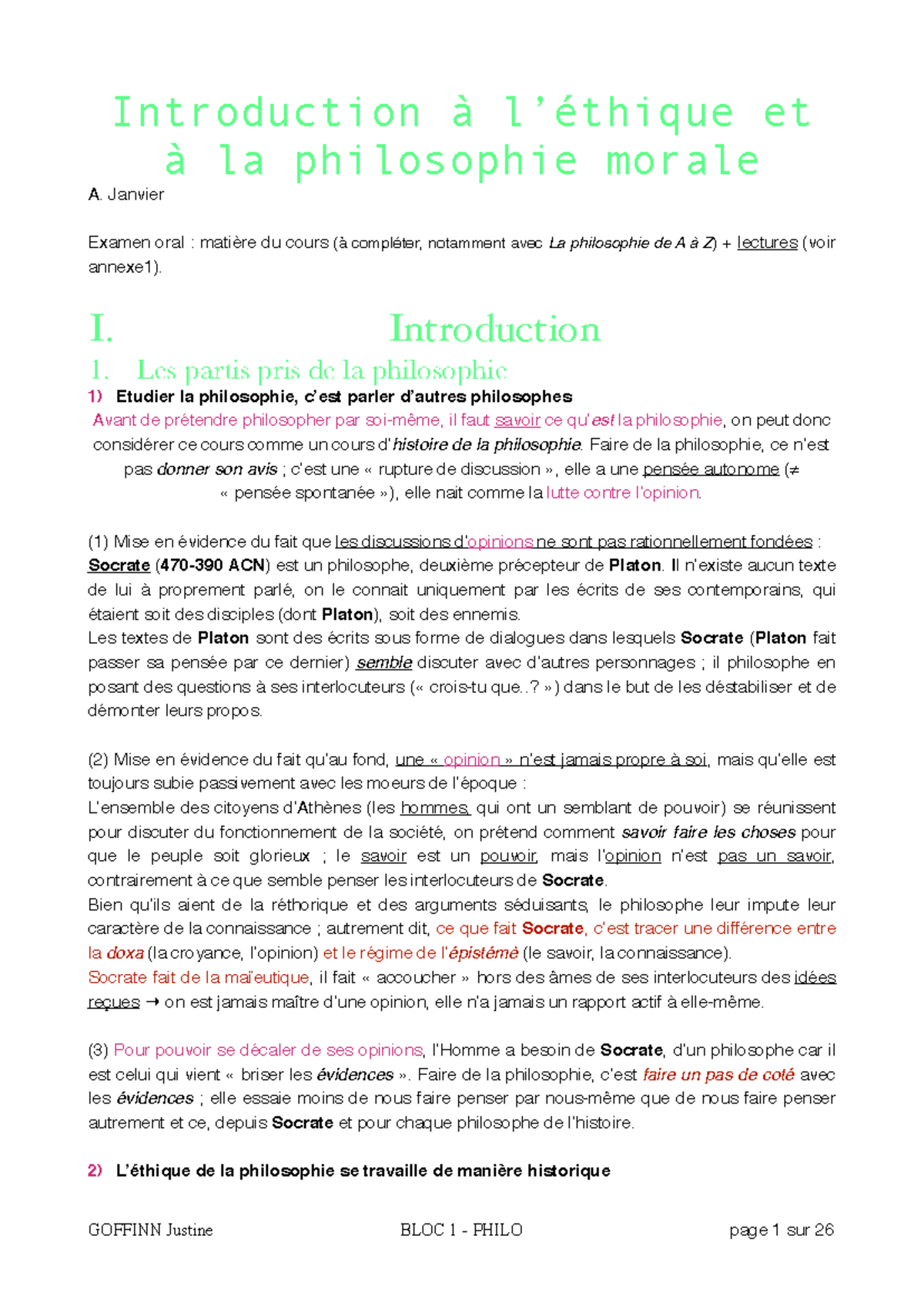 Introduction à l'éthique et à la philosophie morale - Examen oral ...