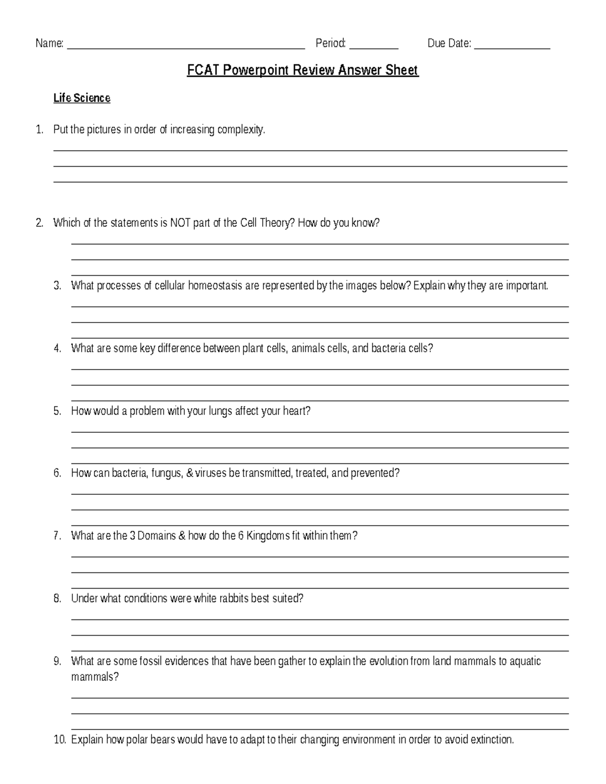 SSA Life Science FCAT Review Answer Sheet - Studocu