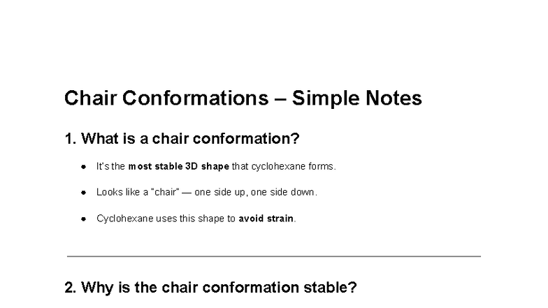 Chair Conformations - Notes on Stability and Positions - Studocu