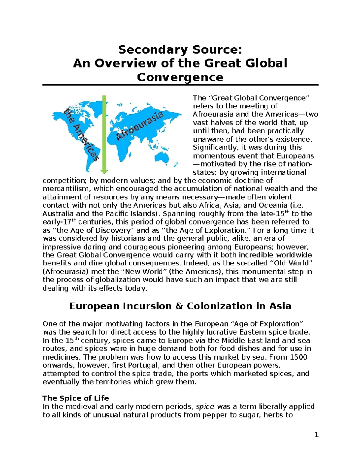 1 Secondary Source Overview of Great Global Convergence - Secondary ...