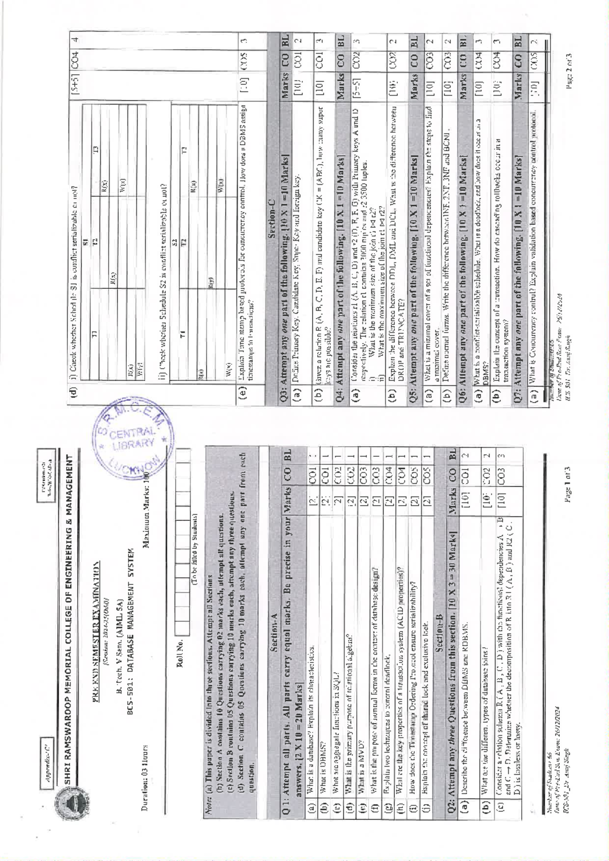 Database Management System (BCS 501 AL-5A) End Semester Exam 2024-25 ...
