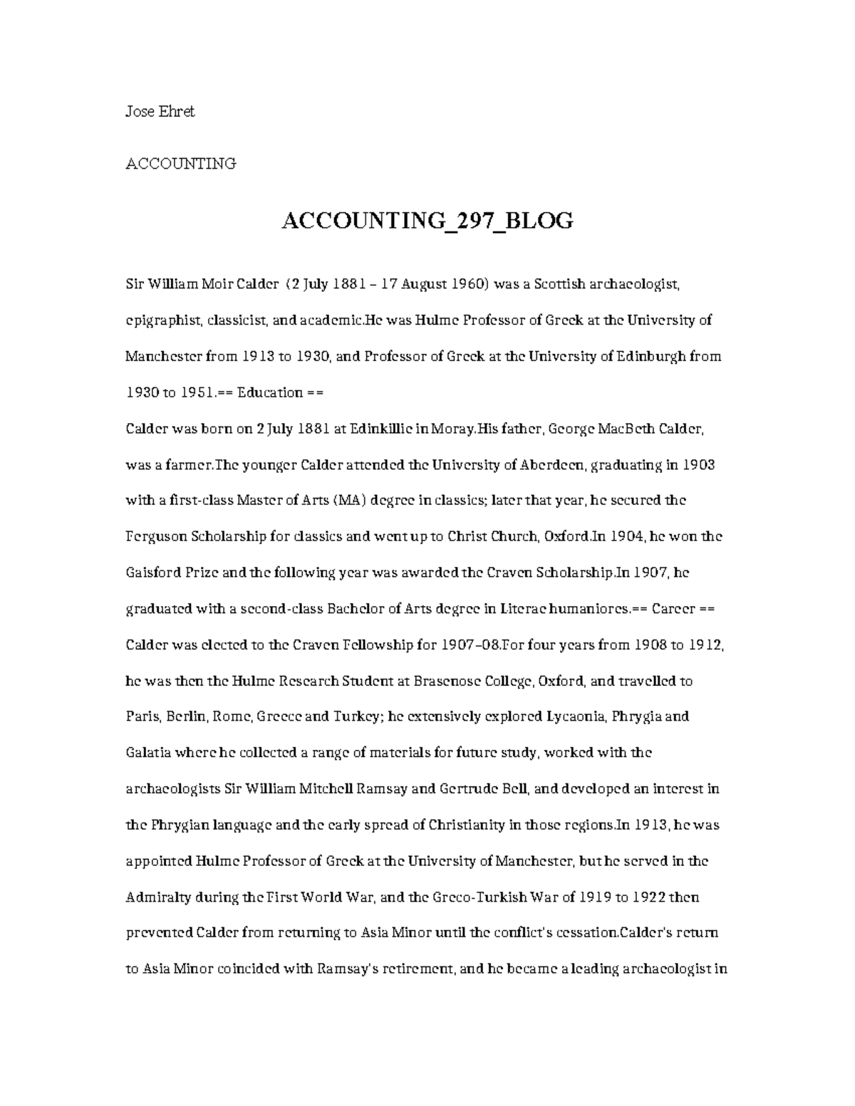 Accounting 297 Blog: Sir William Moir Calder's Life and Career - Studocu