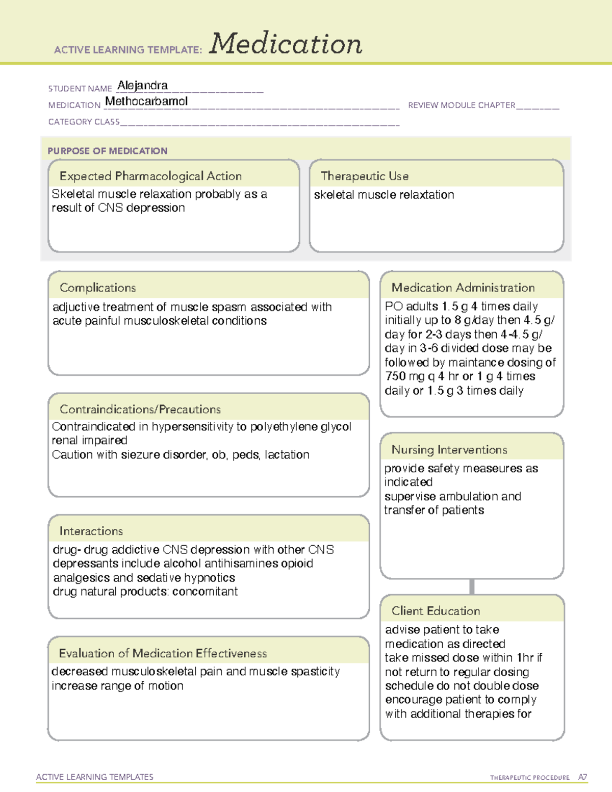Therapeutic Procedure Review: Methocarbamol Medication Analysis - Studocu