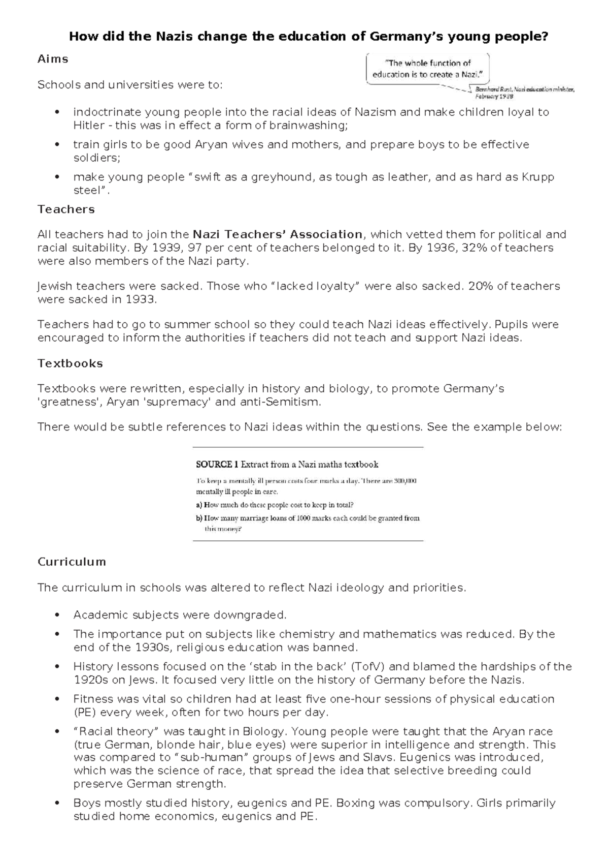 Hitler Youth: Education and Indoctrination Under Nazi Regime - Studocu