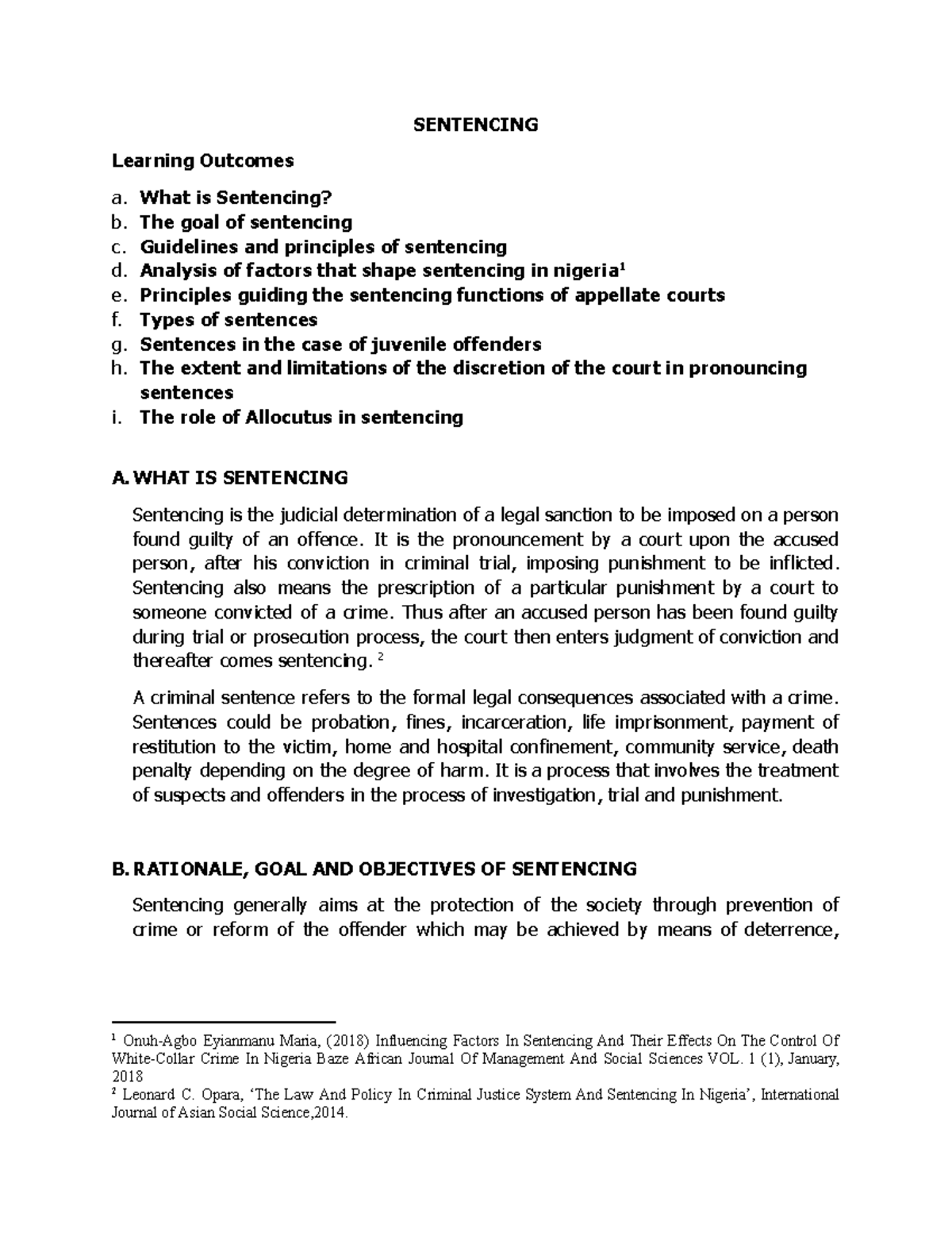 SENTENCING 101: Principles, Guidelines, and Factors in Nigeria - Studocu