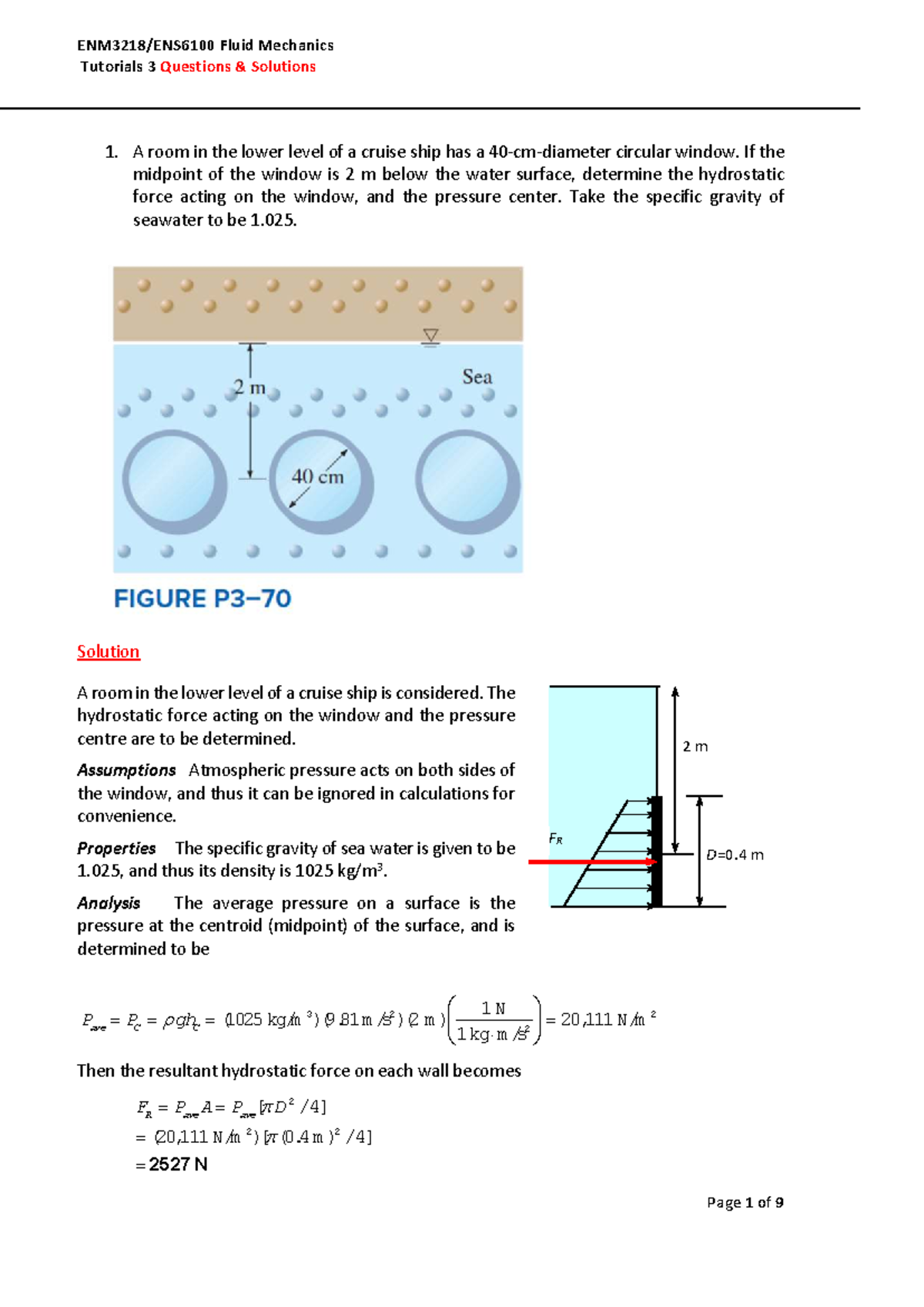 Tutorial Lecture 3 Solutions(2) - Tutorials 3 Questions & Solutions 1. A room in the lower level ...