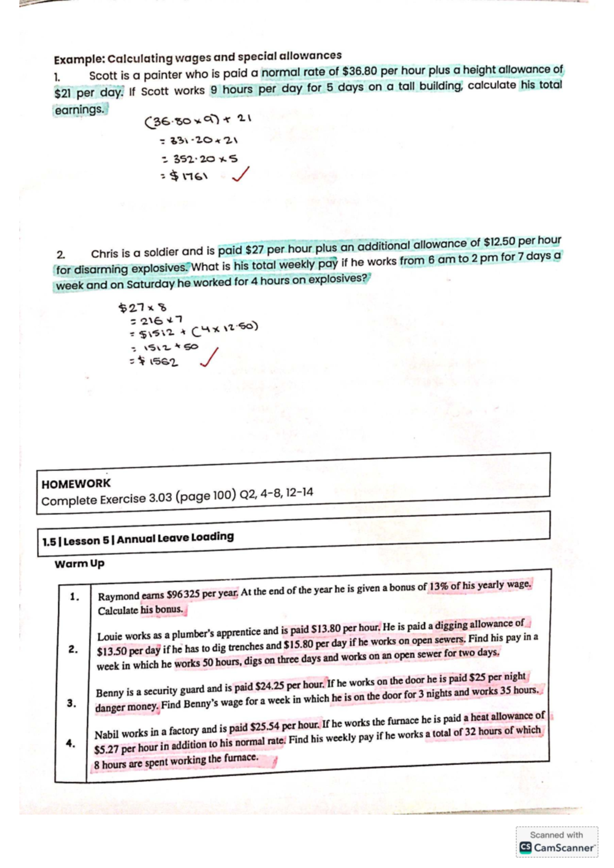 Lesson 5 annual leave loading - Example: Calculating wages and special ...