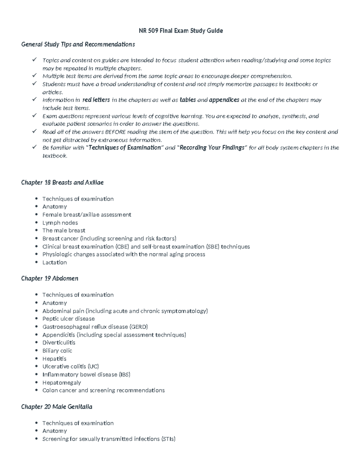 NR 509 Final Exam Comprehensive Study Guide - Studocu