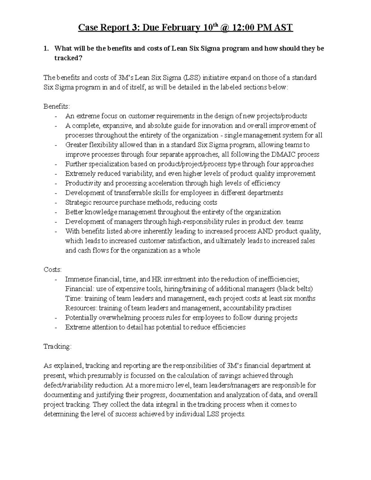 Lean Six Sigma Benefits and Costs at 3M: Case Study Submission 1 - Studocu